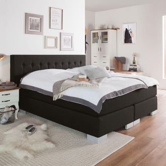 Fredriks home24 Boxspringbett Loimaa 200 x 200cm Webstoff Schwarz/Schwarz
