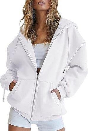 Generic Sweat &agrave; capuche surdimensionn&eacute; pour femme 2026 - Veste &agrave; capuche avec fermeture &eacute;clair - Automne - Hiver - Manteau long - Pull surdimensionn&eacute; - Y2k - 