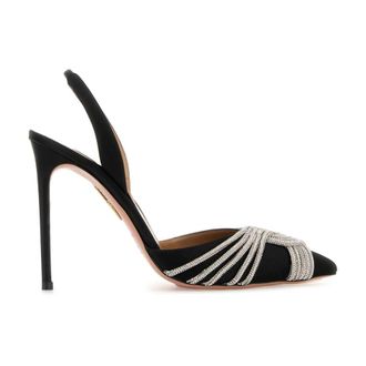Aquazzura Schwarze Satin Gatsby Sling Pumps - - Shoes - Damen - Schwarzk - 36 EU