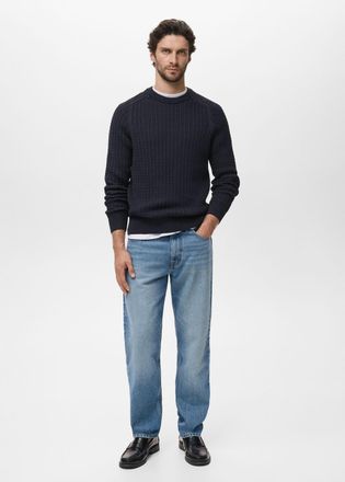 Mango Pullover aus 100 % Baumwolle mit Zopfmuster marineblau - Herren - S - MANGO MAN
