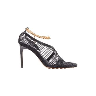 Bottega Veneta Gold Ankle Chain Black Mesh Leather DOrsay Sandalen - - Shoes - Damen - Schwarzk - 38 EU