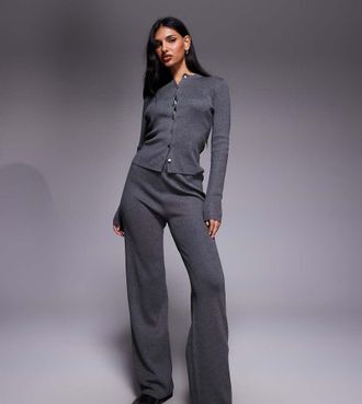 KAIIA Exclusive - Hose aus Feinstrick in Anthrazit mit weitem Bein, Kombiteil-Grau