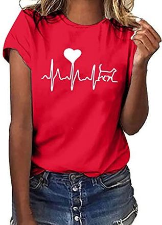 Generic T-shirt d&eacute;t&eacute; &agrave; manches courtes pour femme - T-shirt basique &agrave; manches courtes - Haut d&eacute;t&eacute; tendance pour femme et adolescente - Haut basique, rouge, XL