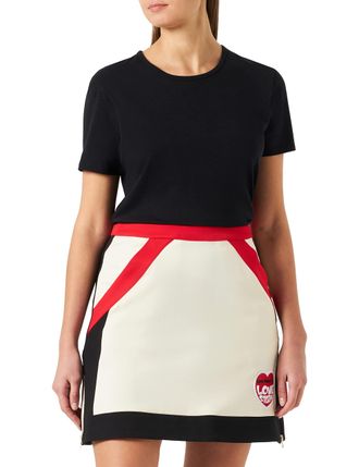Love Moschino Stretch Twill Miniskirt with Contrast Colour Inserts, Zippers on The Sides and Love Storm Knit Effect Heart Patch on The Front Bottom