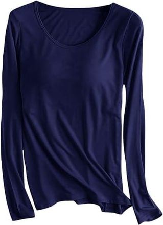 Generic Haut pour Femme avec Soutien-Gorge int&eacute;gr&eacute; - T-Shirt &agrave; Manches Longues pour Femme - Confortable et Extensible - Col Rond - D&eacute;contract&eacute; - Solide - Haut