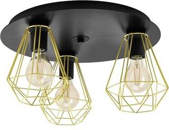 Eglo Deckenlampe Tarbes 2, 3 flammige Deckenleuchte, Wohnzimmerlampe aus Metall in Schwarz, Messing, Schlafzimmerlampe, Flurlampe Decke mit E27 Fassung, Ø 