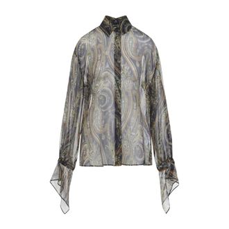 Etro Blouse en Soie Fluide - Femme - Blouses et Chemises - Bleu - Taille: 36 FR