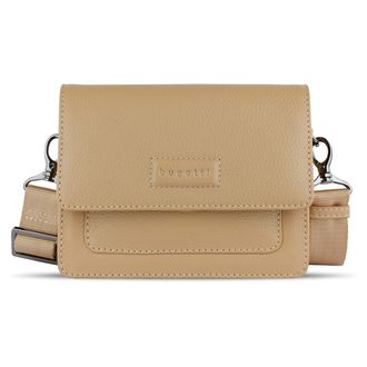 Bugatti Elsa kleine Schultertasche mit Überschlag, Damenumhängetasche aus Leder in sand