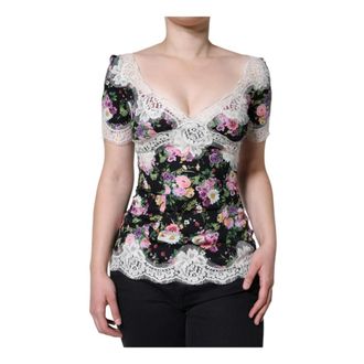 Dolce & Gabbana Schwarze Blumenspitzenbluse Top - - Blouses & Shirts - Damen - Mehrfarbig - S
