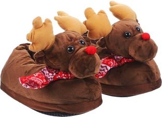 Frcolor Pantoufles de No&euml;l en Peluche Chaudes pour Couple Taille M Couleur Caf&eacute; Chaussures dInt&eacute;rieur Confortables et &Eacute;l&eacute;gantes pour LHiver Maison