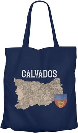 Fabulous Tote Bag Sac Shopping en Toile Bleu - Calvados 14 Département Caen Carte Ancienne Normandie - 10 L