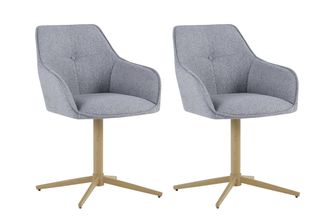 Byliving Stuhl 2er Set Ottawa, Webstoff hellgrau, Metall eichefarbig, 360&deg; drehbar mit Armlehnen, Esszimmerstuhl, Polsterstuhl, Ma&szlig;e: B 62, H 84,5, T 58 cm