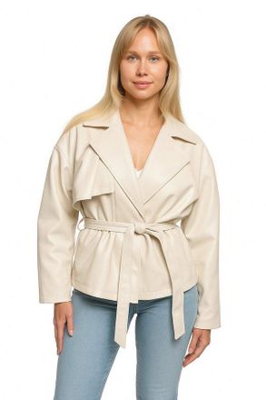 Worldclassca Trenchcoat Worldclassca TRENCHCOAT Crop Mantel Kunsleder mit G&uuml;rtel Reverskragen