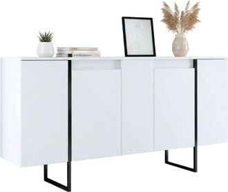 Dmora Sideboard Betel 160x35x80 cm Wei&szlig; 4 Regale, 8 F&auml;cher