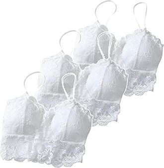 Generic Lot de 3 soutiens-gorge push-up rembourr&eacute;s sans fil en dentelle - Soutien-gorge &agrave; bretelles fines pour femmes plus grandes - Soutien-gorge court respi