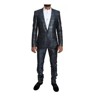 Dolce & Gabbana Silberblau Gl&auml;nzender Slim Fit Anzug - - Suits - Herren - Blau - S