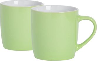 Argon Tableware Farbige Kaffeetassen - Grün - 350 ml - 2er-Pack - glänzende Keramik-Steinzeug-Teetassen, Tassen für Latte, Cappuccino, Tassen für heiße Schokolade, bu