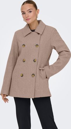 Only Kurzmantel ONLY ONLBLAKE PEACOAT CC OTW, Damen, Gr. XL, beige (mocha meringue detail:melange), Web, Obermaterial: 100% Polyester, meliert, h&uuml;ftbedecke