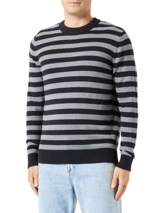 Bestseller Herren JPRBLAJAMIE Stripe Knit Crew Neck Strickpullover, Black/Stripes:Grey Melange, Large