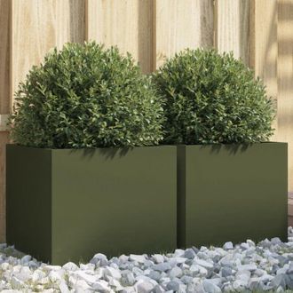 vidaXL Jardini&egrave;res 2 pcs vert olive 32x30x29 cm acier vidaXL