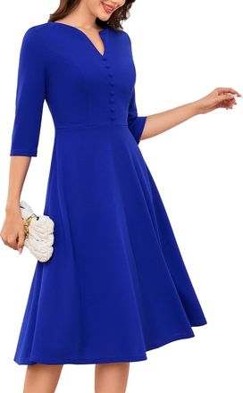 Dresstells Damen Cocktailkleid Formal Hochzeit Gast Kirche Kleider mit 3/4 &Auml;rmeln Festliche Kleider Abendkleider Elegant Weihnachtskleid Royalblue 2XL