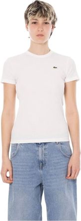 Lacoste Femme, Tops, Blanc, Taille: 40 FR T-shirt en coton c&ocirc;tel&eacute; coupe slim