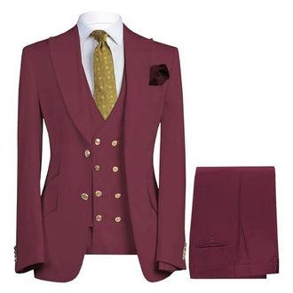 Generic Costume 3 pièces pour homme - Coupe ajustée - Pour mariage, bal de fin dannée, smoking - Tenue formelle daffaires - Veste, gilet et pantalon, rouge vi
