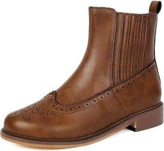Generic Bottines western cowgirl pour femme - Fermeture &eacute;clair lat&eacute;rale - Bout rond - Talons blocs bas perfor&eacute;s, marron, 38.5 EU