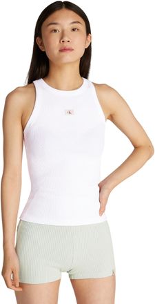 Calvin Klein Damen Tank Top Woven Label Rib Slim Fit, Weiß (Brilliant White), XS