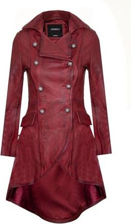 Infinity Leather Femmes Gothique Bourgogne Cuir Manteau évasé victorien édouardien