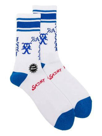 Saint Mxxxxxx chaussettes ray&eacute;es &agrave; logo brod&eacute; - Blanc