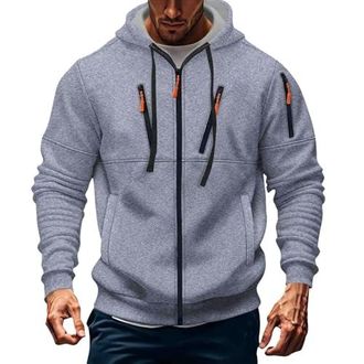 Generic Sweat &agrave; capuche en polaire pour homme avec fermeture &eacute;clair sur toute la longueur - Sweat &agrave; capuche pour homme - Automne et hiver - Cardigan d&eacute;contrac