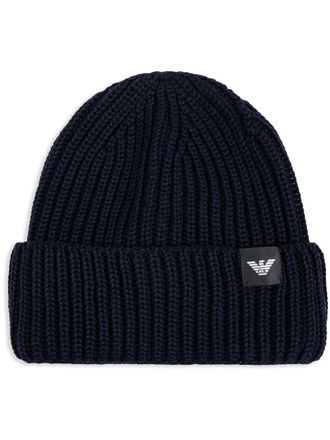Emporio Armani bonnet en maille &agrave; patch logo - Bleu