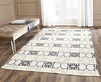 Safavieh Geometrisch Teppich für Wohnzimmer, Esszimmer, Schlafzimmer - Recycled Plastic Collection, Kurzer Flor, Schwarz und Beige, 122 X 183 cm