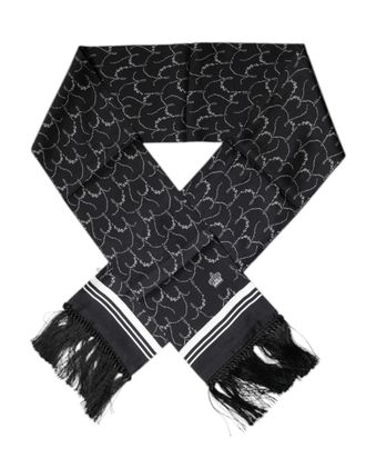 Dolce & Gabbana Mens Silk Patterned With Fringe Scarf Black