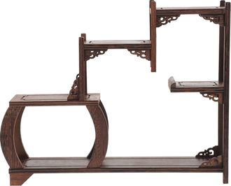 BESPORTBLE Antikes Holzregal mit Geschnitztem Curio Display Stabiles Desktop Ornament aus Massivem Holz Vintage Deko Regal für Wohnzimmer und Büro Rustikale Holz