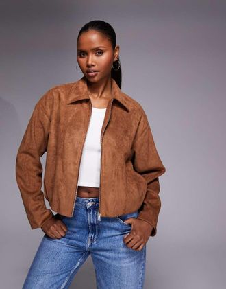 River Island Bomber en imitation daim &agrave; ourlet boule - Fauve-Brown