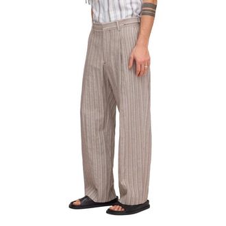 Nn.07 Pantalon Kay &agrave; rayures chevrons en coton et lin m&eacute;lang&eacute;s