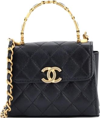 Chanel Coco Enamel Top Handle Flap Bag Quilted Lambskin Small satchel - Schwarz
