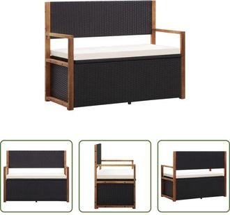 vidaXL vidaXL Poly Rattan - Bank mit Stauraum 115 cm Poly Rattan Massivholz Akazie Schwarz