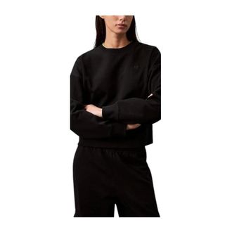 Calvin Klein Schwarzer Gewebelabel-Sweatshirt - - Sweatshirts & Hoodies - Damen - Schwarzk - L