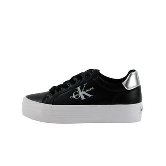Calvin Klein Premium Leder Schn&uuml;r-Flatform-Sneakers - - Shoes - Damen - Schwarzk - 40 EU
