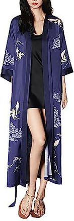 Generic Peignoirs de bain en soie douce pour femme - Robe de chambre en satin pour femme - V&ecirc;tements de nuit longs et soyeux - Robe de nuit et chemises de nui