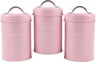 Baoblaze 3 Boîtes de Stockage en Fer Rose, Élégantes et Pratiques, Ensemble de Conteneurs de Stockage pour Thé, Café et Sucre, Taille 10x17cm
