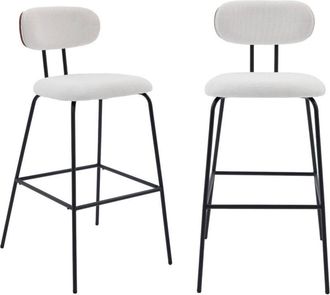 Sweeek 2er Set Barhocker mit nussbaumfarbenem Holzdekor, wasserabweisendem Stoff und schwarzen Metallbeinen