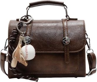 Generic GSenhui Sac &agrave; bandouli&egrave;re vintage en cuir synth&eacute;tique pour femme - Avec poign&eacute;e sup&eacute;rieure - Sac &agrave; main r&eacute;tro avec pendentif de baseball - Sac de tous