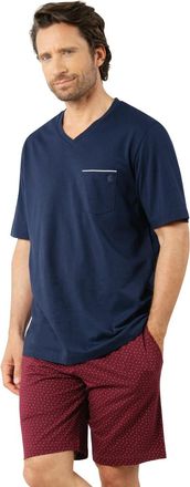 Eminence Herren Business LP86 Pyjamaset, Marineblau/Burgunderrot, XXL