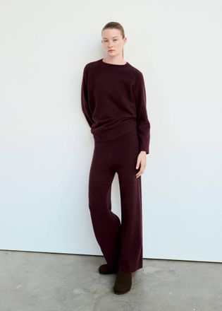 Mango Pantalon de pyjama en maille &agrave; jambes larges bordeaux - Femme - S - MANGO