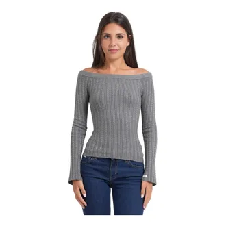 Guess Viskose-Mischung Bardot Pullover - - Knitwear - Damen - Grau - L