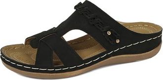 Generic Mules pour femme avec semelle int&eacute;rieure - Chaussures orthop&eacute;diques en cuir synth&eacute;tique - Chaussures d&eacute;t&eacute; antid&eacute;rapantes - Pantoufles plates - Sandale